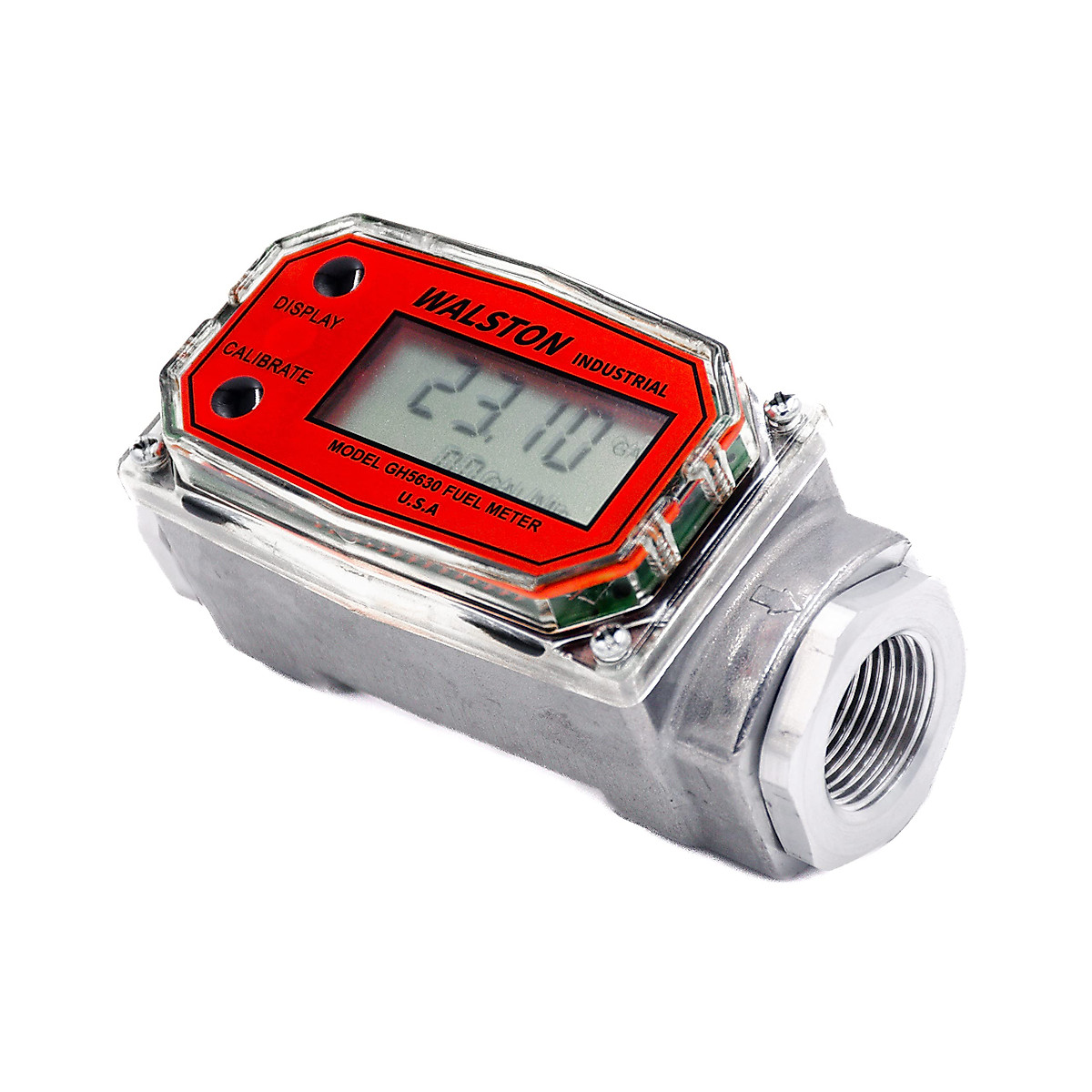WALSTON INDUSTRIAL GH-5630 Digital Fuel Meter 3/4 Inch, Diesel Fuel Meter, 3-30 GPM, Diesel, Gasoline, Kerosine, Lubricants, 3/4" NPT