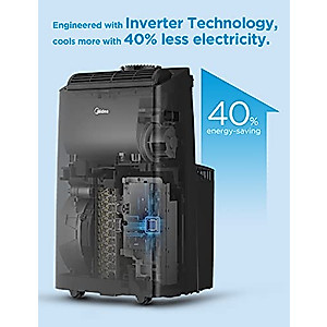 Midea Duo 12,000 BTU (10,000 BTU SACC) HE Inverter Ultra Quiet Portable Air Conditioner, Cools up to 450 Sq. Ft., Works with Alexa/Google Assistant, Includes Remote Control & Window Kit