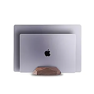 MOYUART Vertical Laptop Stand, MacBook Stand Wood, Vertical Laptop Holder for Desk, Widen Dock Fits All MacBook/Surface pro/Samsung/HP/Dell/Chrome Book(Black Walnut)