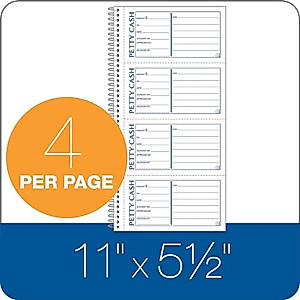 TOPS Spiral Petty Cash Receipt Book, 2-Part, Carbonless, 4 Messages per Page, 200 Sets per Book (4109)