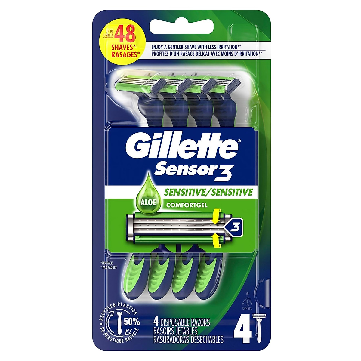 Gillette Sensor 3 Disposable Razors Men's 4 Each (Pack of 2)