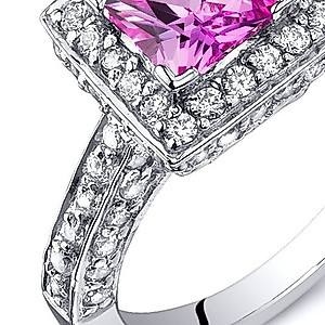 PEORA Created Pink Sapphire Princess Halo Ring Sterling Silver 1.00 Carats Size 8