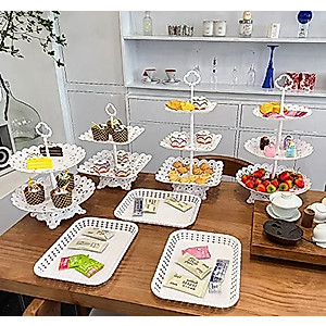 Set of 7 Pieces Cupcake Stands Plastic Dessert Stand Cupcake Holder Plate Serving Tray Fruit Plate for Wedding Birthday Party Fruits Desserts Candy Bar Display White