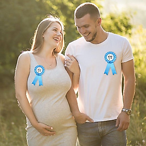 HAPPYLAND Baby Boy Shower Decorations Blue Baby Fox and Raccoon Set Tinplates Badge Mommy to Be and Daddy to Be Baby Shower