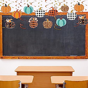 AnyDesign 36Pcs Pumpkin Hanging Swirl Decoration Kit Fall Hanging Foil Streamers with Pumpkin Cutout Cardboard Ornaments for Autumn Thanksgiving Classroom Ceiling Spiral Decor Party Supplies