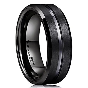 King Will Classic 8mm Black Tungsten Carbide Wedding Band Ring Polished Finish Grooved Center Comfort Fit (10.5)