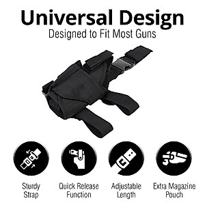 Drop Leg Holster, Thigh Holster, Tactical Holster, Leg Holster for Pistols, Universal Airsoft Right/Left, IWB/OWB 9mm Holster for Concealed Carry with Magazine Pouch - Black, Right Handed Drop Holster