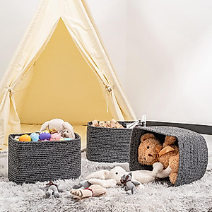 Kriitools Cubes Shelf Closet Storage Baskets Bins, Cotton Rope Towel Baskets for Living Room, Woven Cubes Baskets Bins for Shelves, Stylish Room Decor Basket, Mixed Black 3 pack