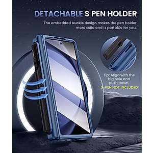 Caka Case for Galaxy Z Fold 5 Case with S Pen Holder & Screen Protector & Kickstand & Hinge Protection 360 Military Grade Shockproof Phone Cover for Samsung Galaxy Z Fold 5 - Blue