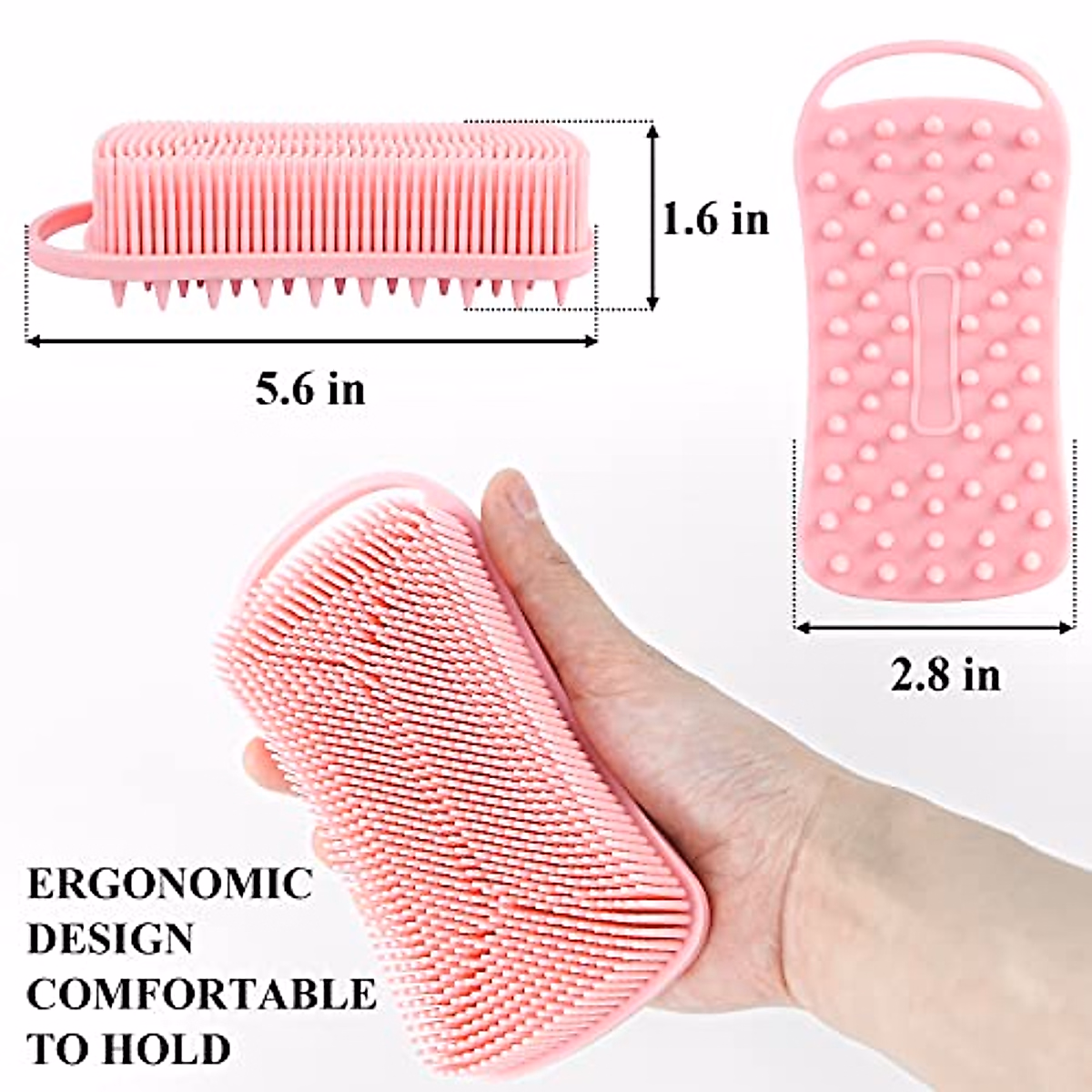 Silicone Body Scrubber Loofah, 2 in 1 Shower Scrubber for Body, Soft Silicone Loofah for Sensitive Women Men All Kinds of Skin, Scalp Massager Shampoo Brush, Exfoliating Bath Brush (2PC, Blue&Pink)