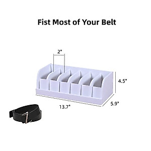 Belt Organizer, 6 Compartments Bamboo Belt Holder Storage Rack Belt Case Display for Closet Drawer Men Women, White