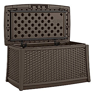Suncast 30 Gallon Resin Outdoor Patio End Table Storage Box, Java