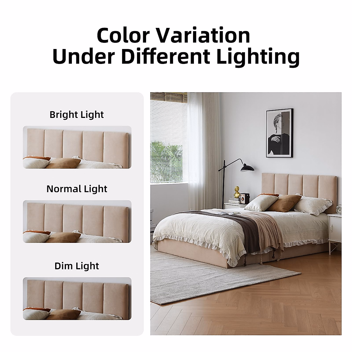 VELOCAVA Queen Size Lift-Up Storage Bed, Hydraulic Linen Upholstered Bed Frame with Vertical Panel Headboard, Wooden Slat Support, No Box Spring Needed, Easy Assembly, Soft Bed, Beige