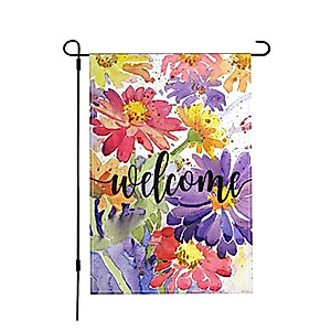 12x18 Inches Colorful Daisy Flowers Garden Flag Burlap Double Sided Spring Welcome Garden Flag Outdoor House Decor House Flags