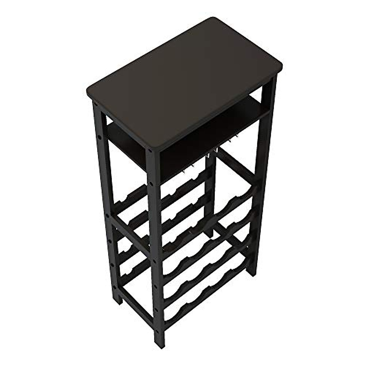 URFORESTIC Bamboo Wine Rack Free Standing Wine Holder Display Shelves with Glass Holder Rack, 16 Bottles Stackable Capacity for Home Kitchen