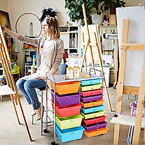 Giantex 15-Drawer Organizer Cart Office School Storage Cart Rolling Drawer Cart for Tools, Scrapbook, Paper (Multicolor)