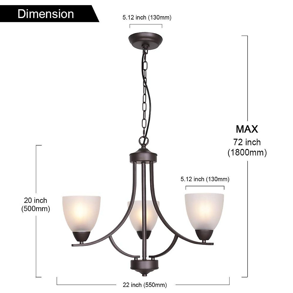 VINLUZ 3 Light Shaded Contemporary Chandeliers with Alabaster Glass Oil Rubbed Bronze Modern Light Fixtures Ceiling Hanging Mid Century Pendant Lighting for Dining Room Living Room Hallway Bedroom