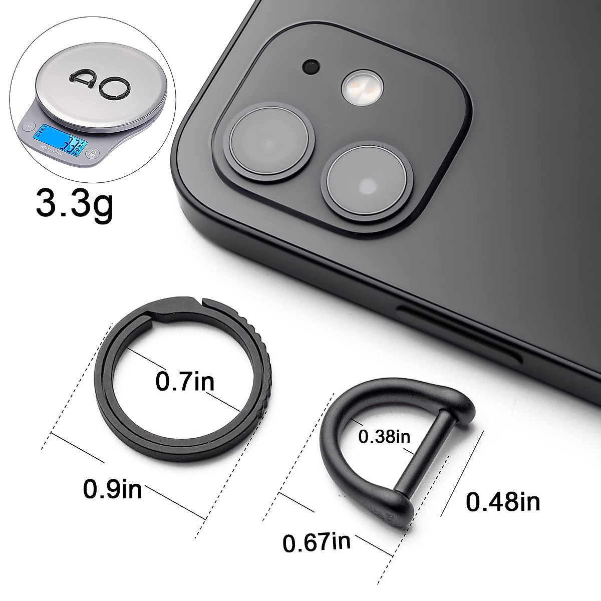 FEGVE Small Titanium D Ring with 1 Pcs Side-Pushing Titanium Key Ring,Car Fob Keychain Holder - （1/2 Inch/12mm D-Ring+22mm Keyring）