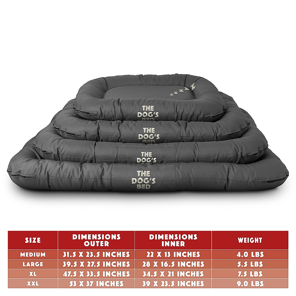 The Dog’s Bed Utility Waterproof Dog Bed, Large, Durable Grey Oxford Fabric, Tough YKK Zippers, Washable Reversible Cover, Dog Beds for Home Car Crate & Yard, Puppy & All Pet Comfort