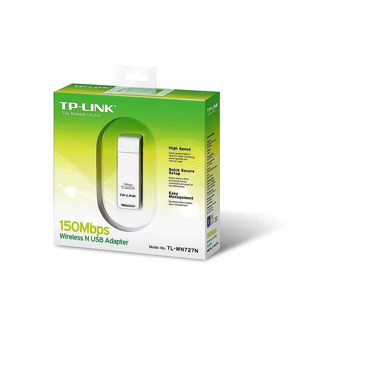 TP-Link Wireless N150 USB Adapter,150Mbps, w/WPS Button, IEEE 802.1b/g/n, WEP, WPA/WPA2 (TL-WN727N)