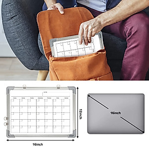 EOOUT Monthly Calendar Dry Erase Whiteboard for Wall, 16" x 12" Magnetic WhiteBoard, Portable Hanging Double-Sided White Board for Office Drawing Kitchen Planning Memo, School Home Memo to Do List