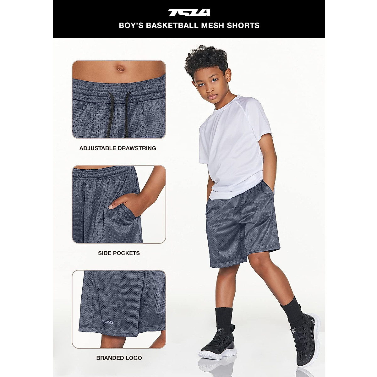 TSLA Boy's Athletic Shorts, Quick Dry Pull On Basketball Running Shorts, Active Sports Workout Gym Shorts, Quick Dri Mesh 1pack Dark Grey, 18