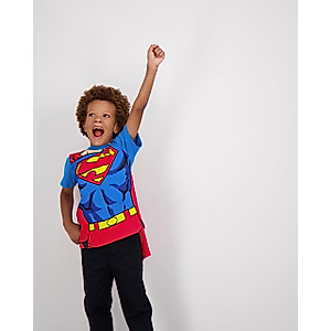 WARNER BROS Boy's Superman Tee with Detachable Superhero Cape, Blue/Red, 100% Cotton, Size 3T
