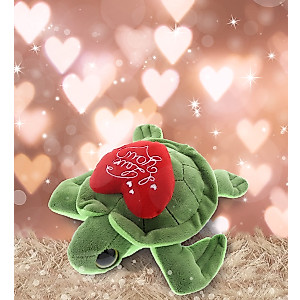 DolliBu I Love You Valentine Plush Big Eye Sea Turtle - Cute Turtle Stuffed Animal with Red Heart and Name Personalization Gift for Valentines Day, Birthday, Anniversary, Romantic Date - 6 Inches