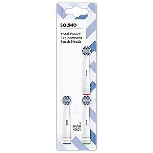 Amazon Brand - Solimo Total Power Replacement Brush Heads, 3 Count, White (Fits Most Oral-B Electric Toothbrushes)