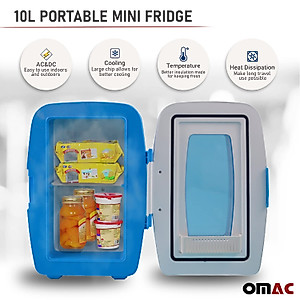 OMAC Mini Fridge for Cosmetics Camping Home Office and Car, Portable, 12V, AC/DC Power, 10 Liter, White