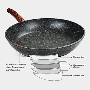 FAVIA Frying Pan Nonstick 11 Inch Fry Pans for Cooking 3.6 Quart Egg Pan Omelet Pan Aluminum Coating Induction Compatible for Any Stoves Oven Safe