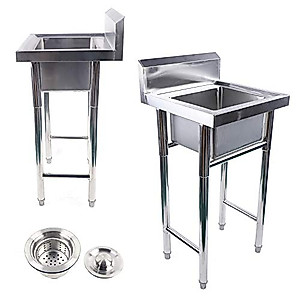 MANULOOT Stainless Steel Utility Sink, Single Bowl Kitchen Sink Commercial Sink, Free-standing Restaurant Sink, 19.69x19.69x31.5inch Outdoor Sink with Accessories, Industrial Sink with legs | US Stock