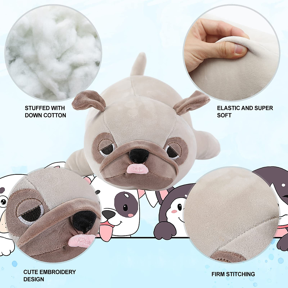 AEECASI Super Soft Pug Plush Cuddle Pillow,Cute Pug Dog Stuffed Animal,Bulldog Plushie Puppy Christmas Birthday Gift for Boys Girls Kids Toddlers,Stuffed Dog Plush Toy,19.6"