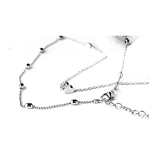 Artmiss Love Heart Layered Choker Necklace Delicate Beaded Pendant Necklace Silver Heart Double Chain for Women