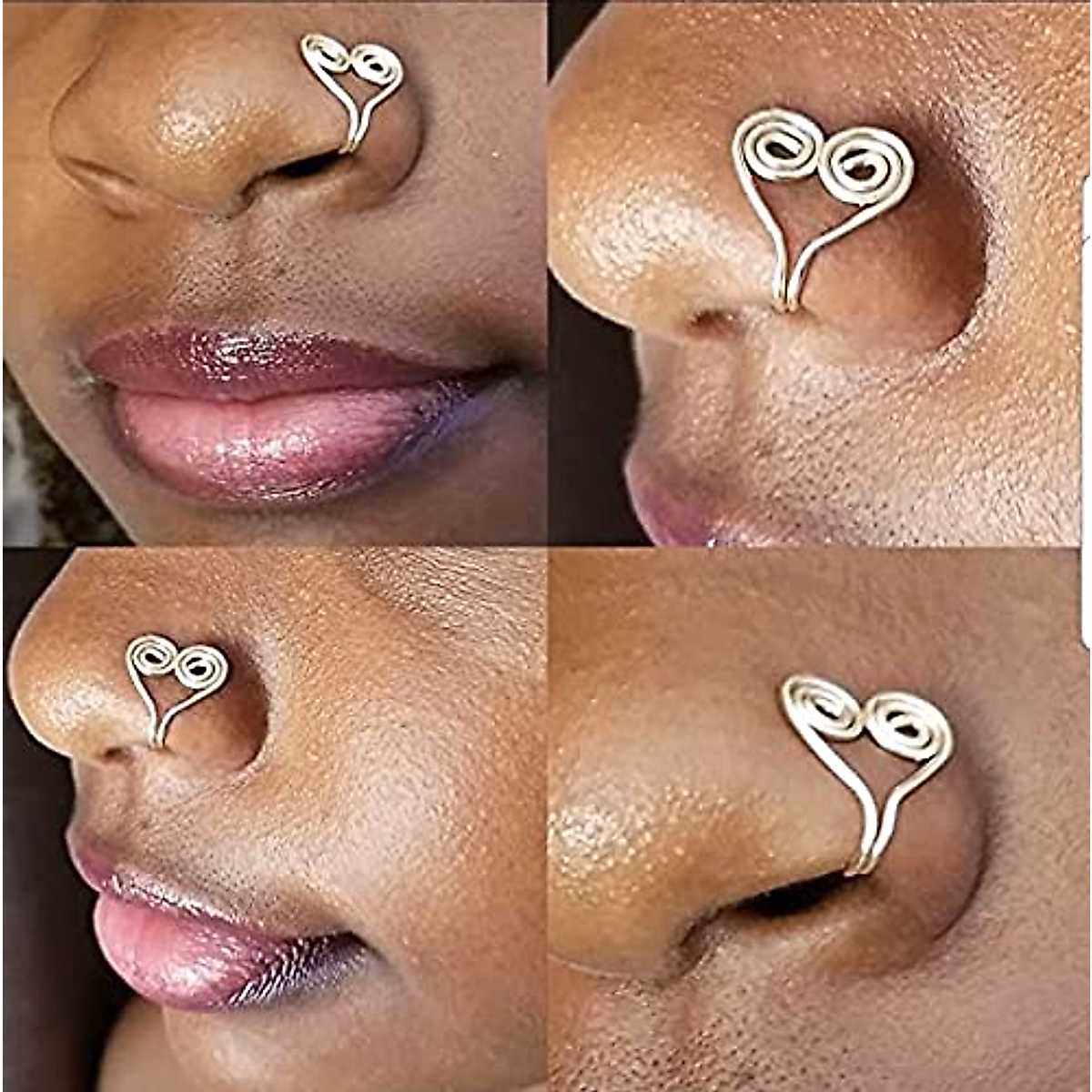 12 Pcs African Nose Cuff Non Piercing，Fake Nose Ring for Women, Nose Rings Hoop, Nose Ring Cuff Heart, Clip on Nose Ring