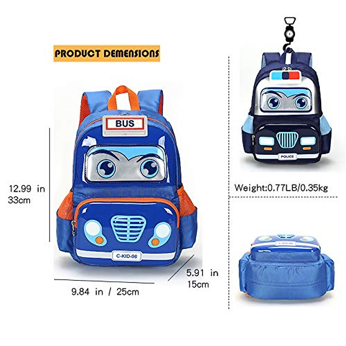 Russel Molly Personalized 3D-cartoon Bus Kids Preschool Backpack - Kindergarten Backpack for Boys, Small Bookbag for Toddlers (Ages 3-6)