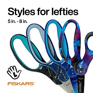 Fiskars 199710-1007 Back to School Supplies, Left Handed Student Kids Scissors, 7 Inch, Blue Lightning