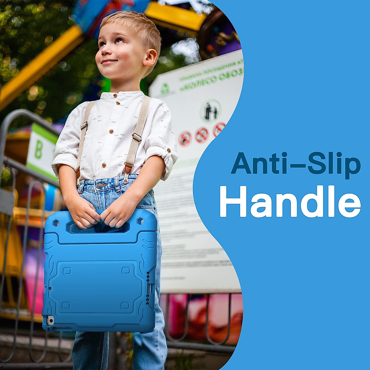 JETech Kids Case for iPad 9.7-Inch (6th/5th Generation, 2018/2017 Model) with Built-in Screen Protector, Shockproof Full-Body Handle Stand Tablet Protective Cover (Blue)