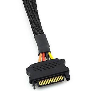CRJ 15-Pin SATA to Dual 4-Pin Molex Power Adapter Cable - 12-inch (30cm), Black Sleeved - Power Two 4-Pin Peripheral Molex Devices with a 15-Pin SATA Power Supply Connection