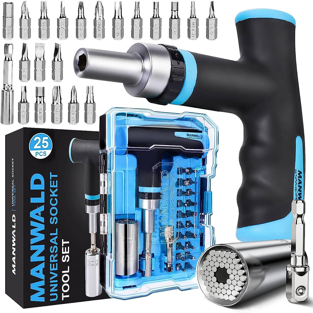Ratcheting Screwdriver Wrench Set, Super Universal Socket Tools, Unique Gifts for Men Who Have Everything, Cool Gadgets Gifts for Craftsman, Carpenters, Electrician, Blue