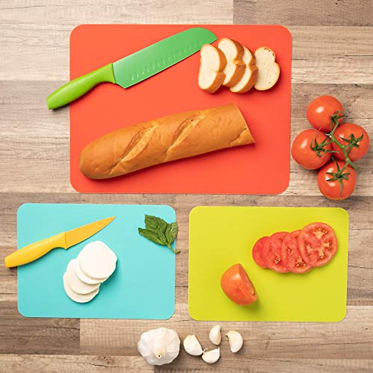 Simply Genius Plastic Cutting Boards for Kitchen - Color Coded Chopping Board Set - Flexible Cutting Mats for Meat & Vegetables - Dishwasher Safe, Non-Slip, BPA Free (8-Pack Multicolor, Mixed Size)
