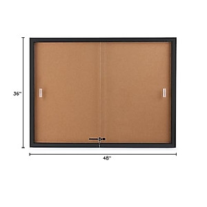 Displays2go Enclosed Cork Board, Sliding Glass Door, 4 x 3 Foot, Locking Bulletin Board for Wall (CBSD43BK)