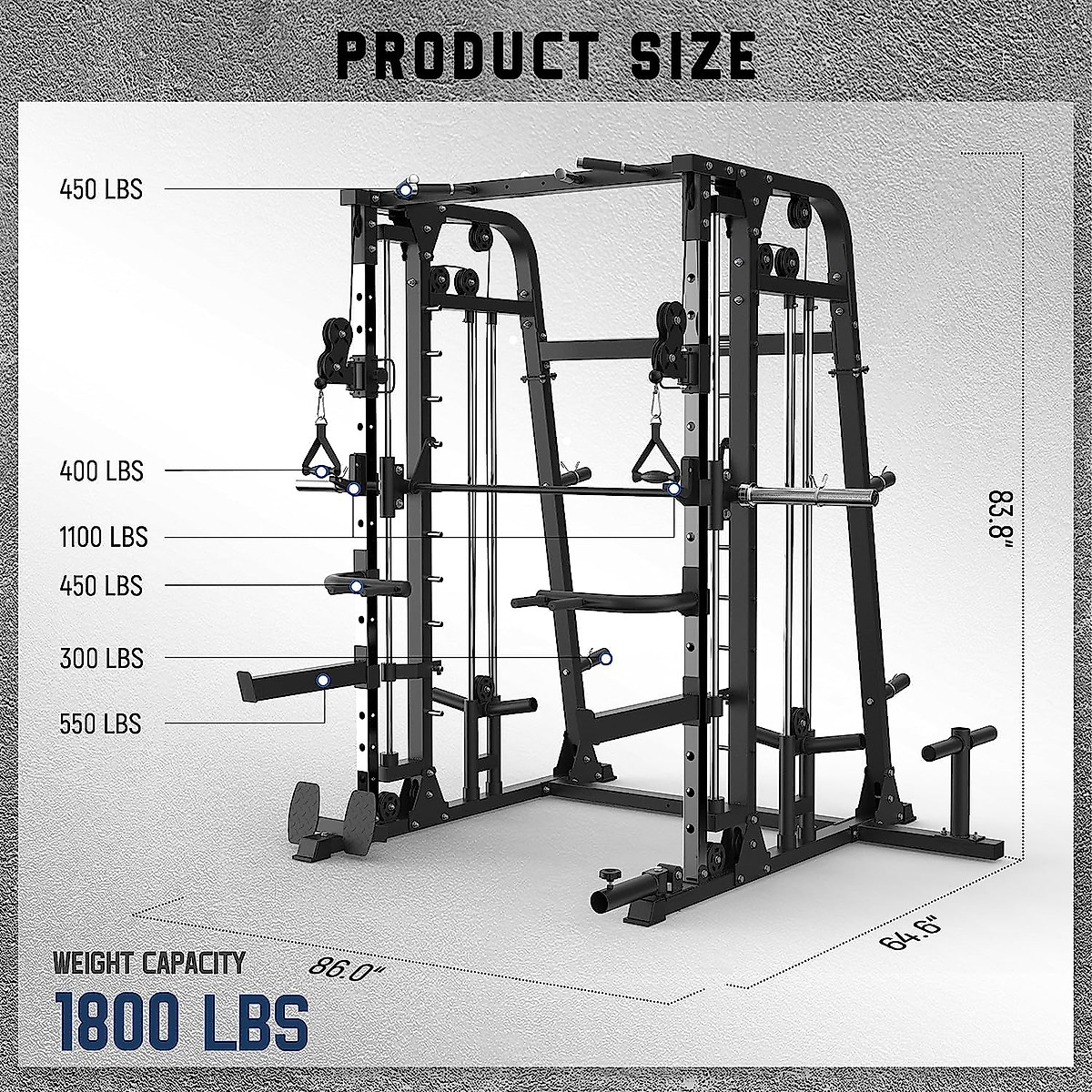 MAJOR LUTIE Smith Machine with Olympic Plates(230LBS)-Black, SML09 Power Cage with Smith Bar and Two LAT Pull-Down Systems and Cable Crossover Machine, Cast Iron Sets