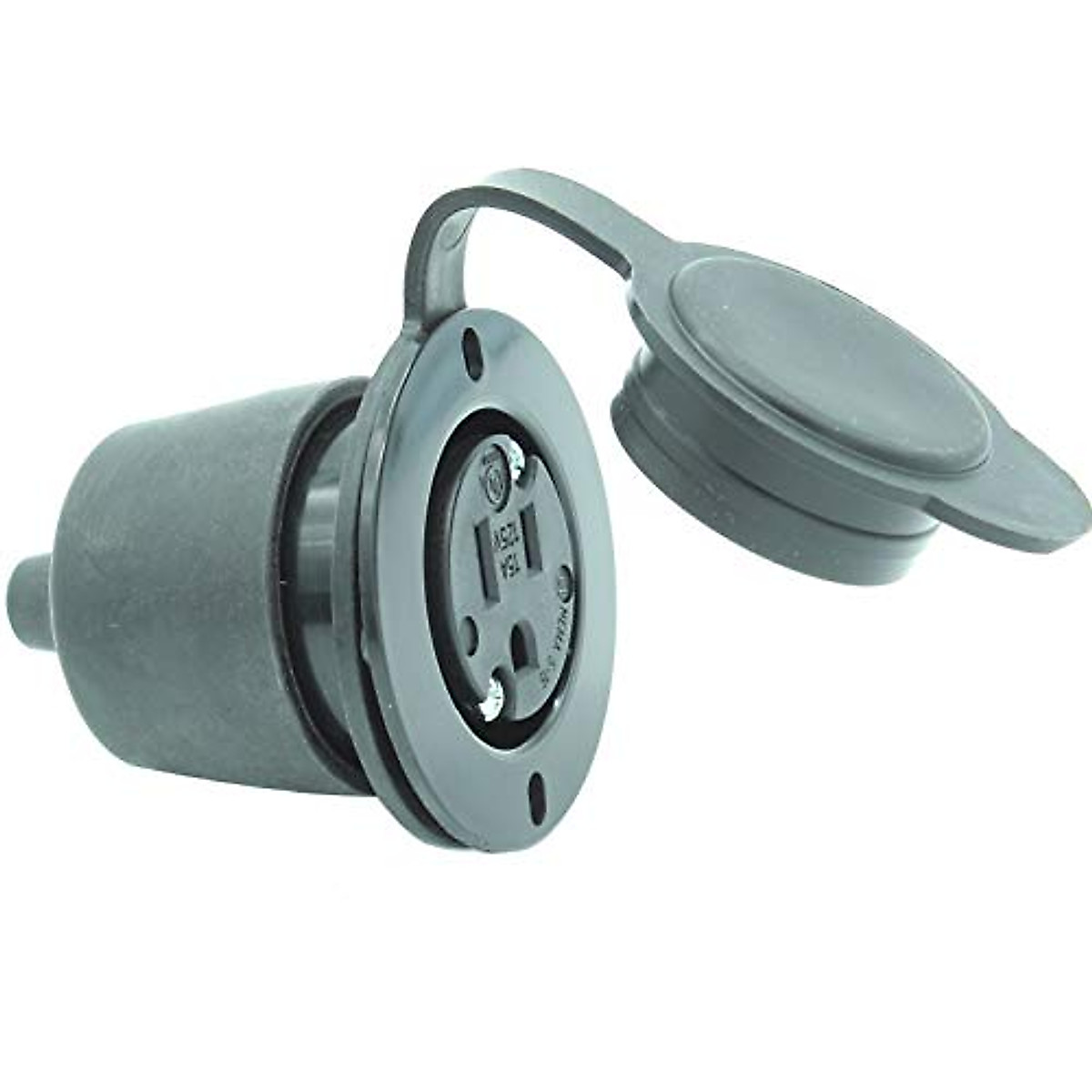 15A Weatherproof Outdoor Power Outlet by Journeyman-Pro 15 Amp 125 Volt NEMA 5-15R Receptacle Kit with Integrated 20" Extension Cord + Waterproof Rubber Cover (GCR1-BLACK)