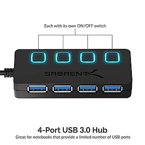 Sabrent 4-Port USB 3.0 Hub + 6-Pack 22AWG Premium Micro USB Cables (X3-3ft + X3-1ft) High Speed USB 2.0