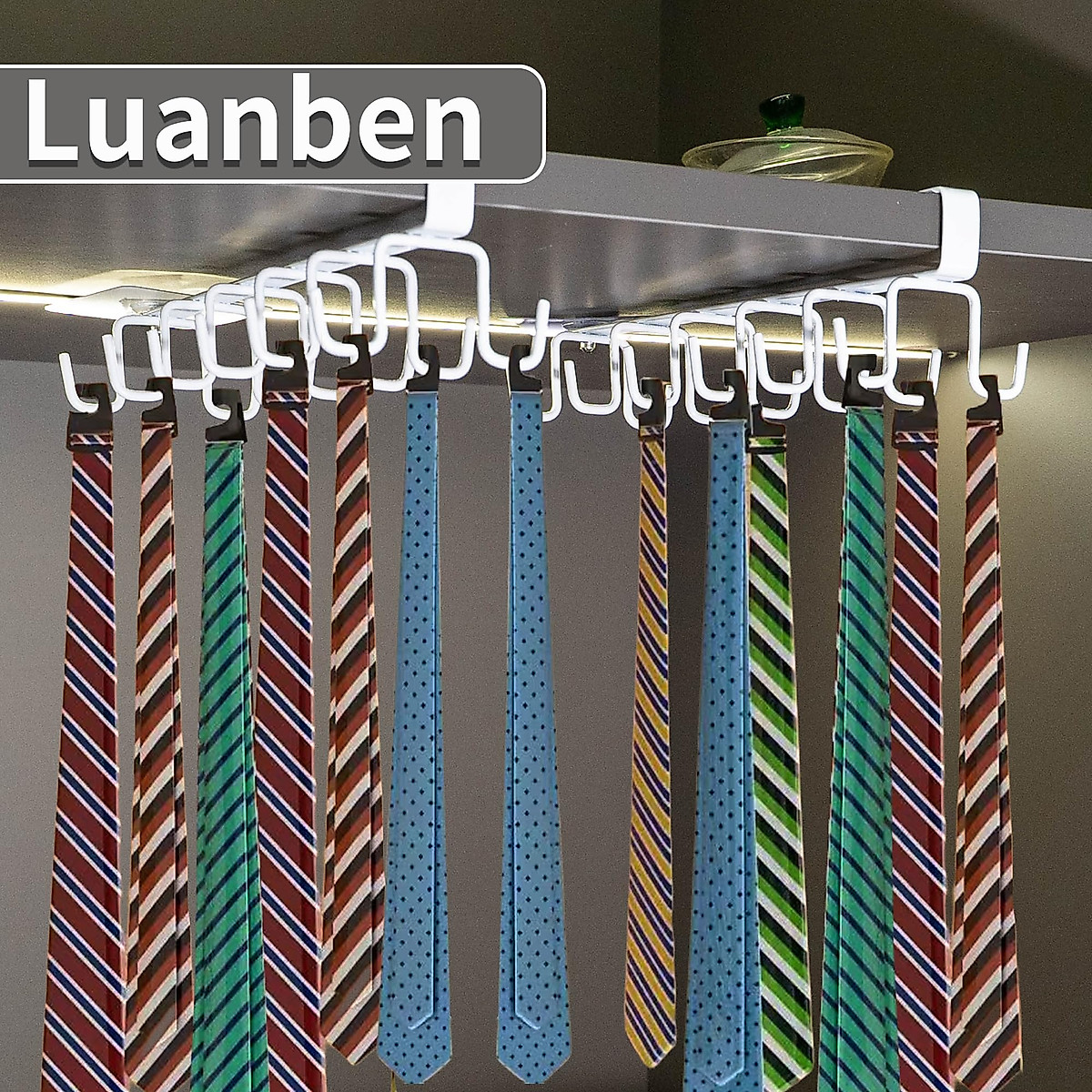 Luanben 2 Pieces White Cabinet Mug Hooks 24 Pieces Double Row Hooks, can Hang Coffee Cups/Cup Holders Under Kitchen cabinets/Hand Towels/Scarves/Ties, etc., no Need to Drill Holes (2 pcs, White)