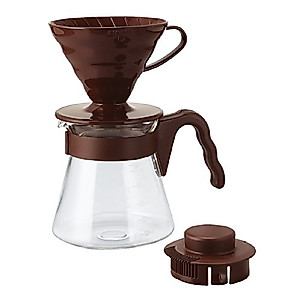 Hario V60 Pour Over Starter Set with Dripper, Glass Server, Scoop and Filters, Size 02, Brown