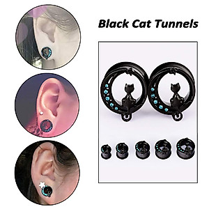 YOFANST Stainless Steel Black Cat on The Moon Ear Expander Piercing Tunnels Gauge 0g