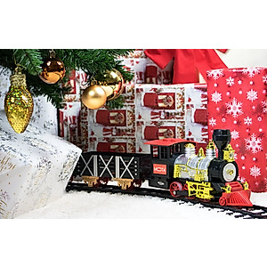 MOTA Classic Holiday Christmas Train Set with Real Smoke - Authentic Lights, and Sounds - A Full Set with Locomotive Engine, Cargo Cars, Tracks and Christmas Spirit