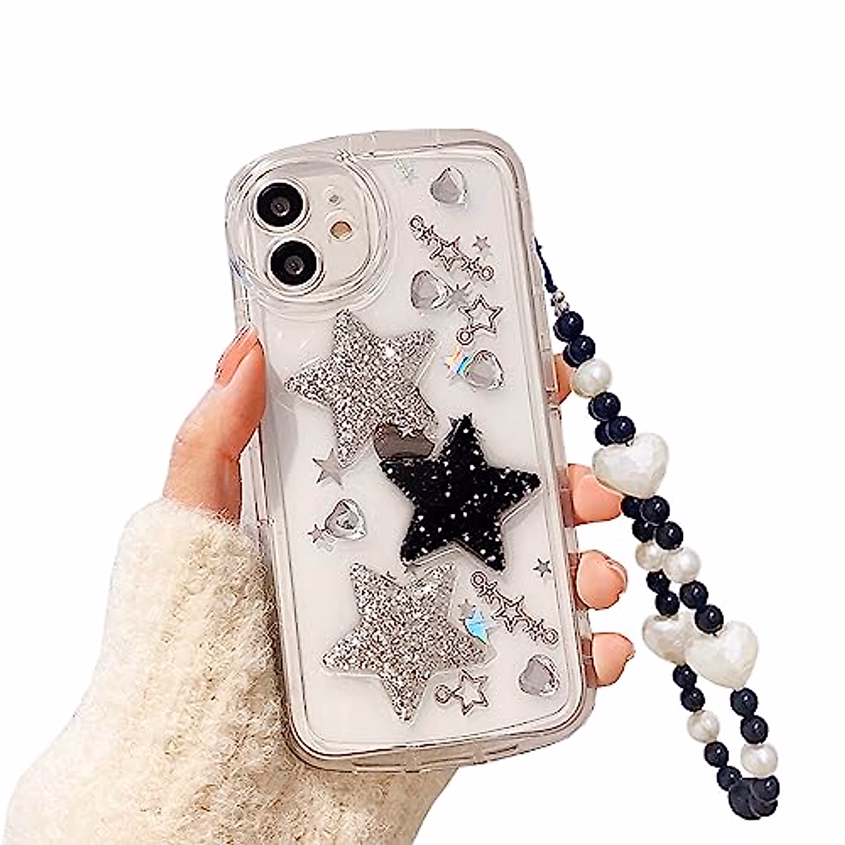 Faneiy for iPhone 11 Case with Phone Charm Chain Accessories Cute 3D Sparkle Shiny Stars Rhinestone Clear Phone Case Women Girl Aesthetic Camera Protection Shockproof Case for iPhone 11-6.1''